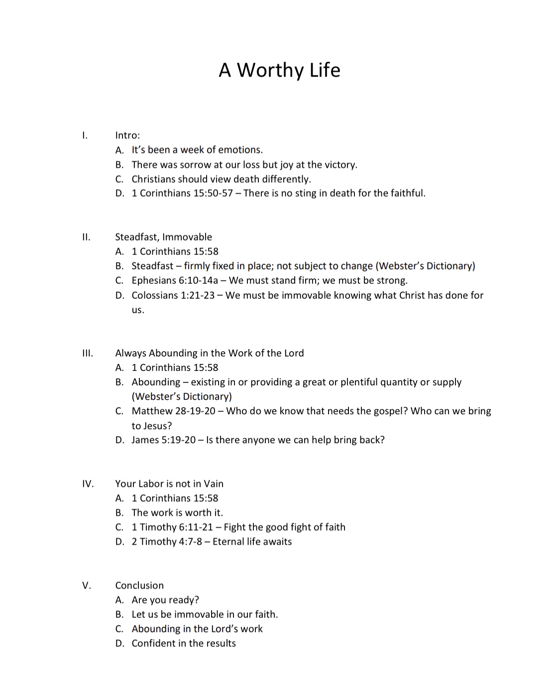 A Worthy Life – Bible Lessons and Sermons
