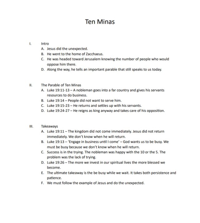 Ten Minas – Bible Lessons and Sermons